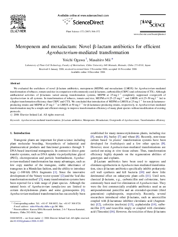 (PDF) Meropenem and moxalactam: Novel β-lactam antibiotics for ...