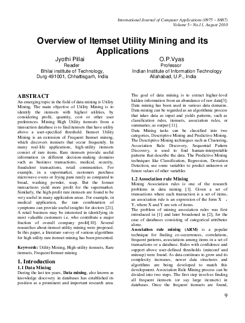 Pdf Overview Of Itemset Utility Mining And Its Applications