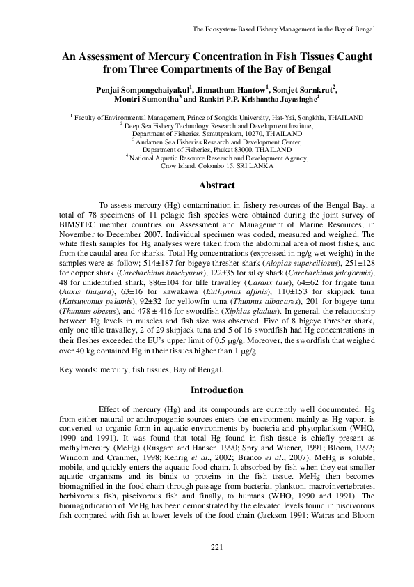 (PDF) An Assessment of Mercury Concentration In Fish Tissues Caught ...