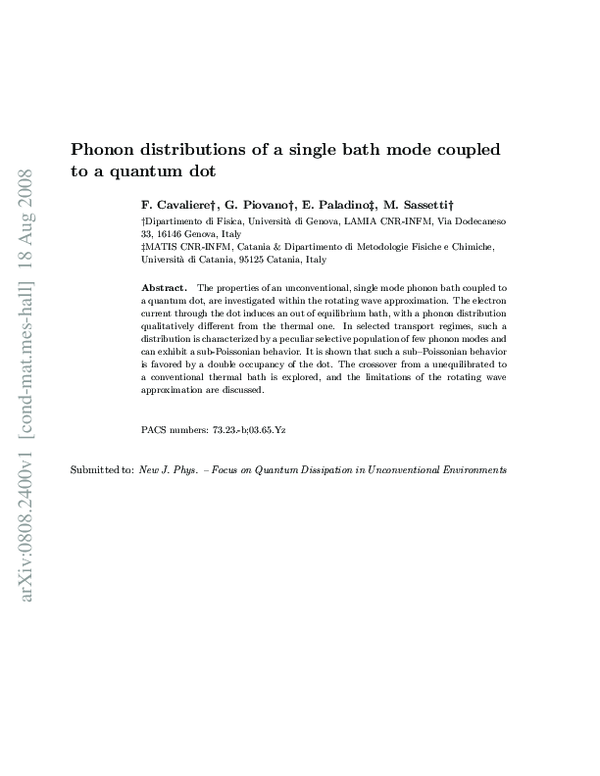 (PDF) Phonon distributions of a single-bath mode coupled to a quantum dot