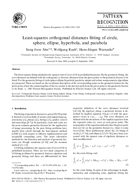 (PDF) Least-squares orthogonal distances fitting of circle, sphere, ellipse, hyperbola, and parabola