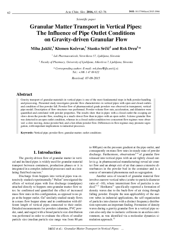 (PDF) Granular Matter Transport in Vertical Pipes: The Influence of ...