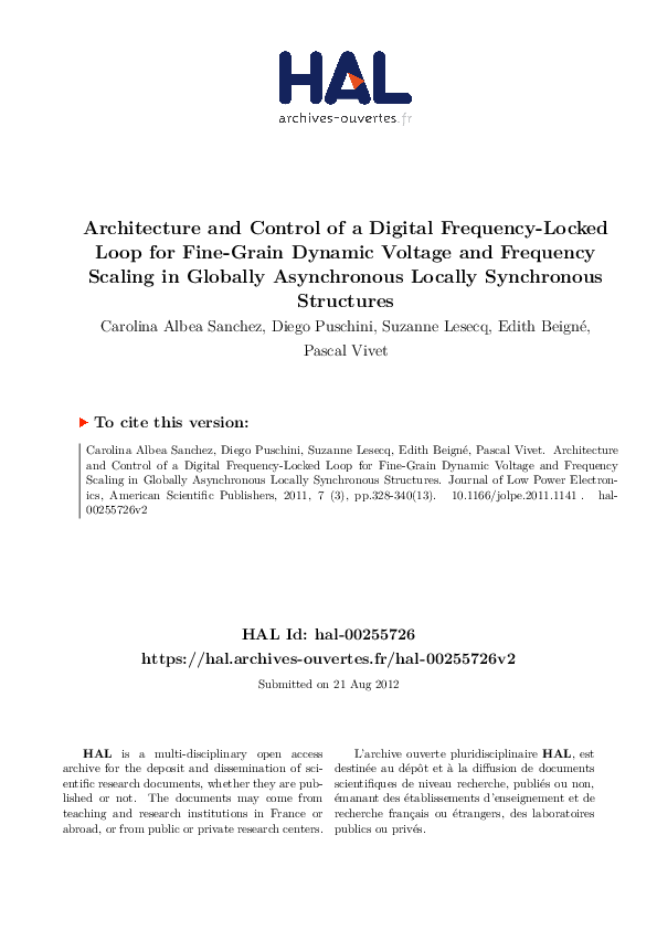 Pdf Architecture And Robust Control Of A Digital Frequency Locked Loop For Fine Grain Dynamic