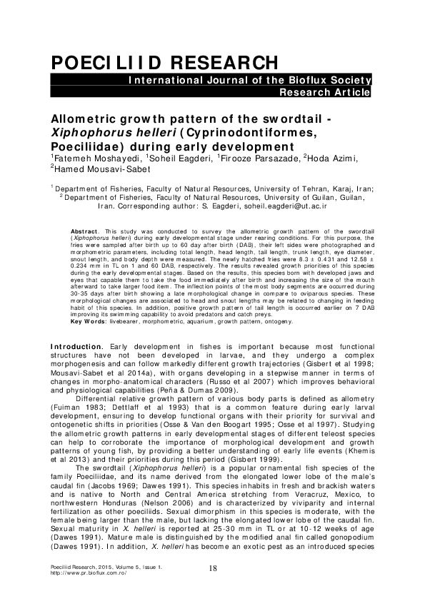 (PDF) Allometric growth pattern of the swordtail - Xiphophorus helleri ...