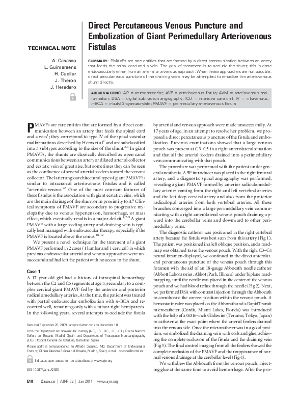 (PDF) Direct Percutaneous Venous Puncture and Embolization of Giant ...