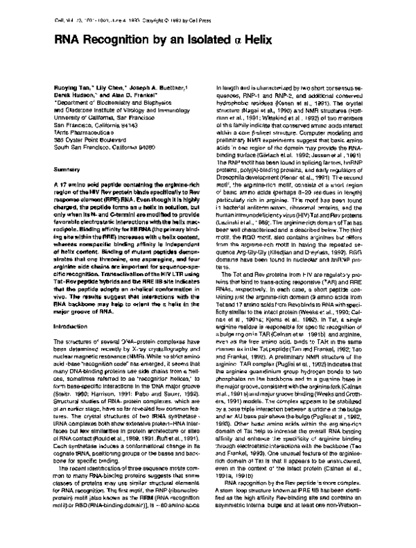 (PDF) RNA recognition by an isolated α helix