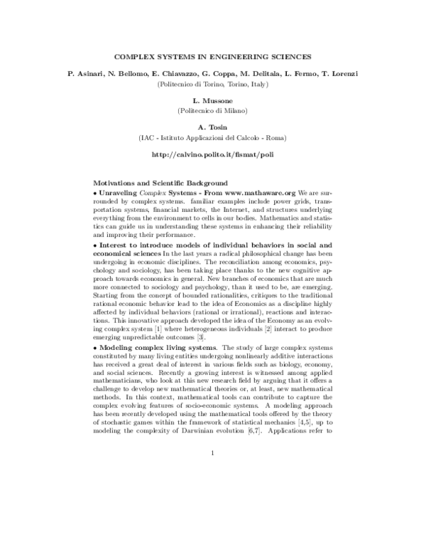 (PDF) Complex Systems in Engineering Sciences