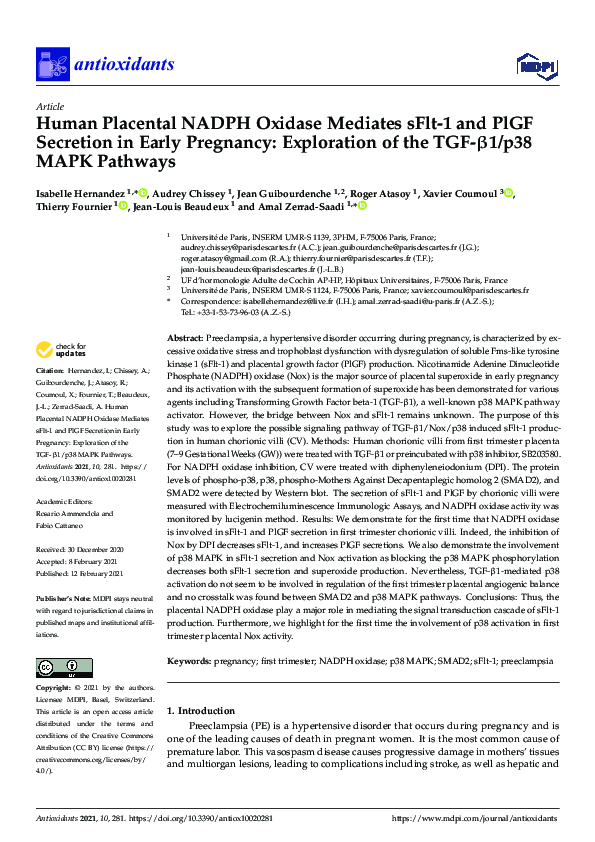 (PDF) Human Placental NADPH Oxidase Mediates sFlt-1 and PlGF Secretion ...