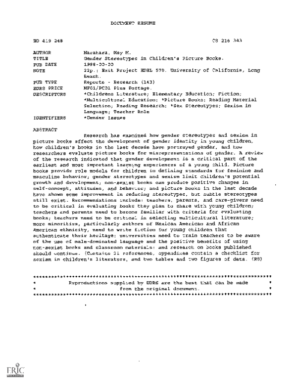 (PDF) Gender Stereotypes in Children's Picture Books