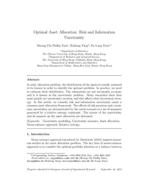(PDF) Optimal asset allocation: Risk and information uncertainty
