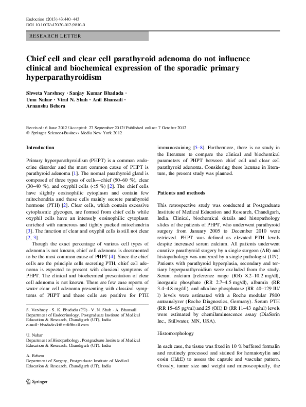 (PDF) Chief cell and clear cell parathyroid adenoma do not influence ...