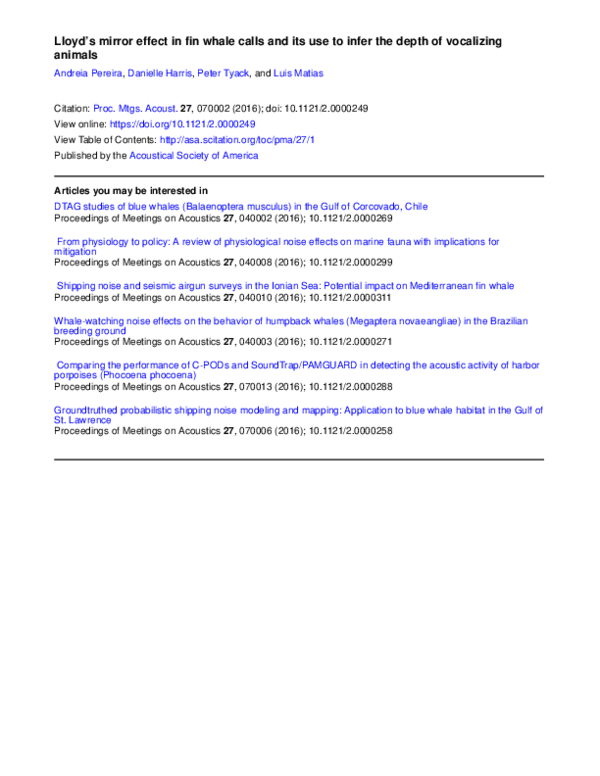 (PDF) Lloyd’s mirror effect in fin whale calls and its use to infer the ...