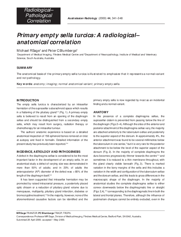 (PDF) Primary empty sella turcica: A radiological- anatomical correlation