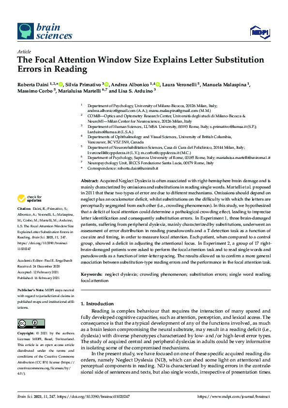 (PDF) The Focal Attention Window Size Explains Letter Substitution ...