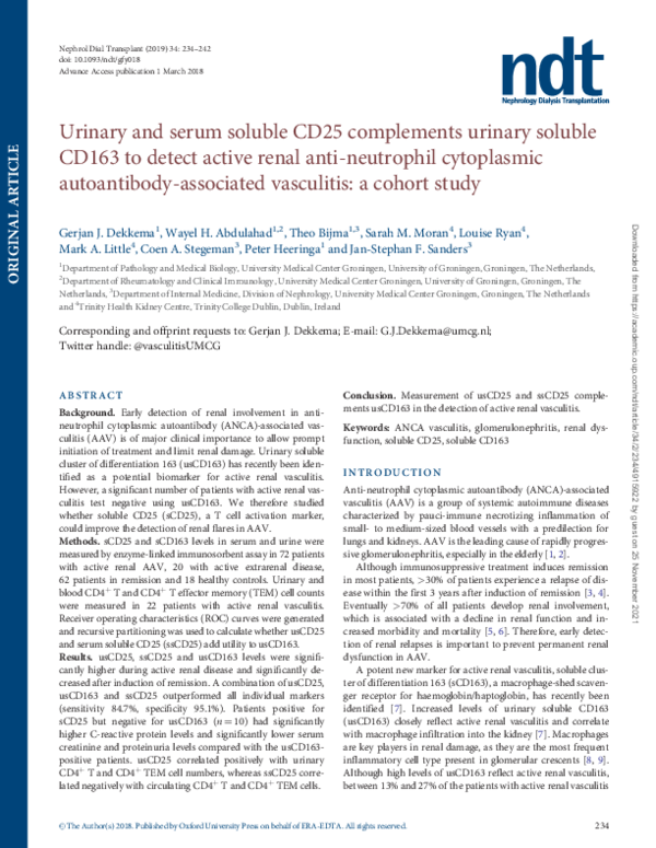 (PDF) Urinary and serum soluble CD25 complements urinary soluble CD163 ...