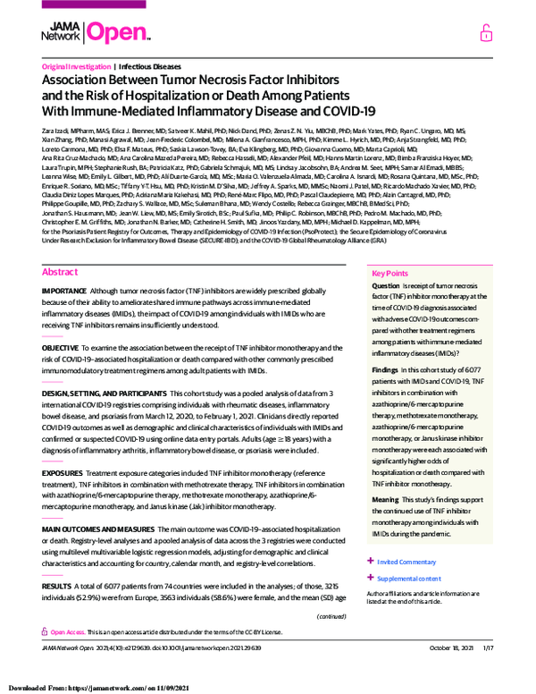 (PDF) Association Between Tumor Necrosis Factor Inhibitors and the Risk of Hospitalization or ...