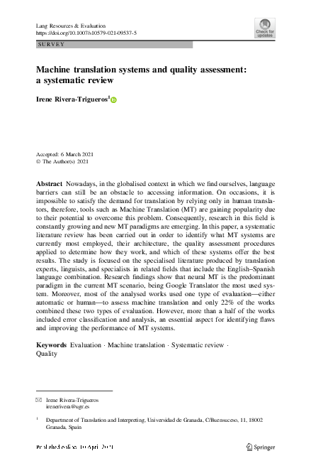 (PDF) Machine translation systems and quality assessment: a systematic ...