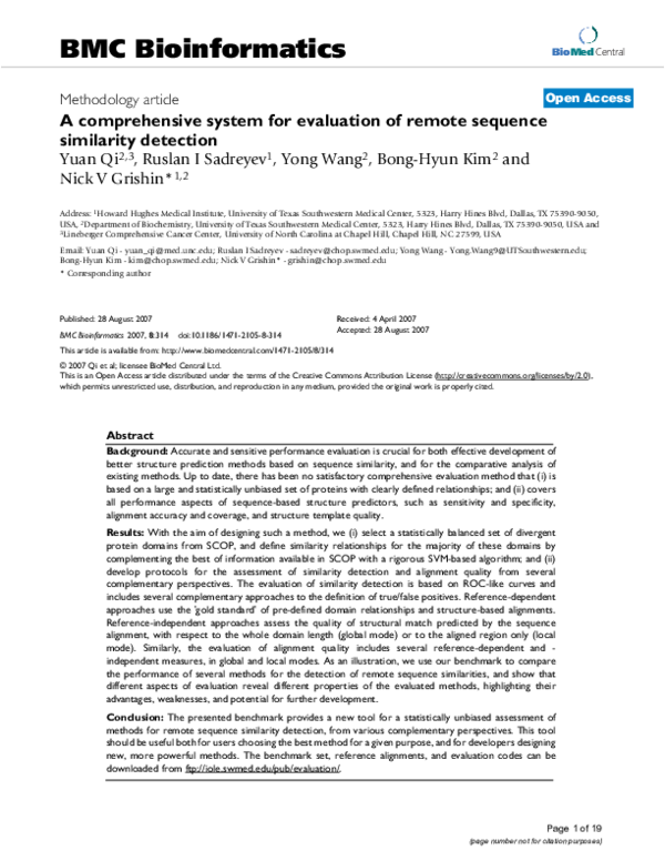 (PDF) A comprehensive system for evaluation of remote sequence similarity detection