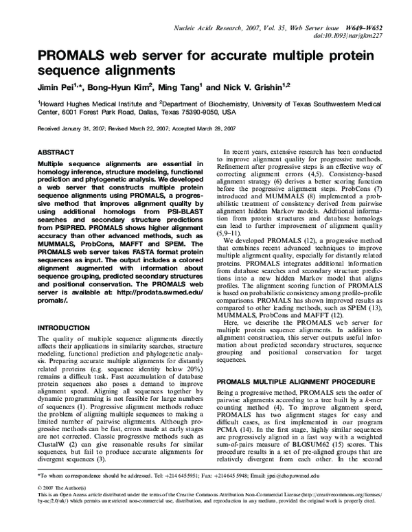 (PDF) PROMALS web server for accurate multiple protein sequence alignments