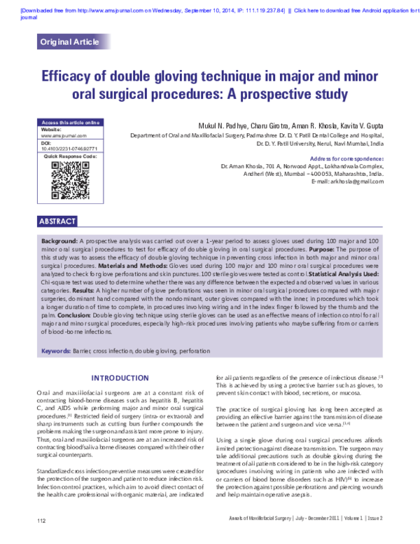 (PDF) Efficacy of double gloving technique in major and minor oral ...