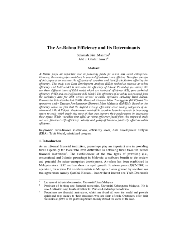 (PDF) The Ar-Rahnu Efficiency and Its Determinants