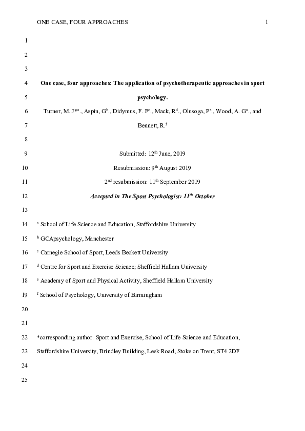 (PDF) One Case, Four Approaches: The Application of Psychotherapeutic ...
