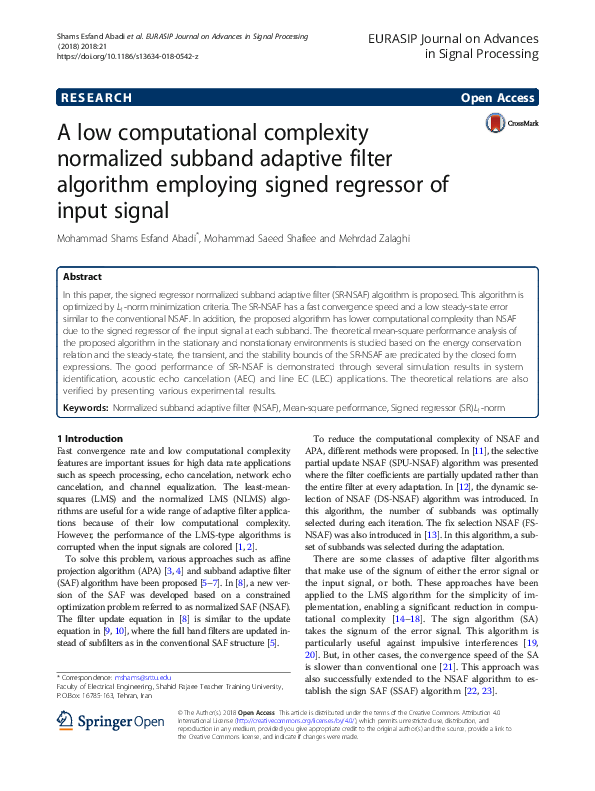 (PDF) A low computational complexity normalized subband adaptive filter algorithm employing ...