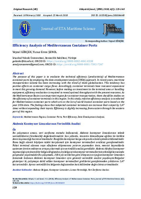 Pdf Efficiency Analysis Of Mediterranean Container Ports
