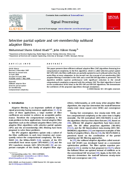 (PDF) Selective Partial Update and Set-Membership Subband Adaptive Filters