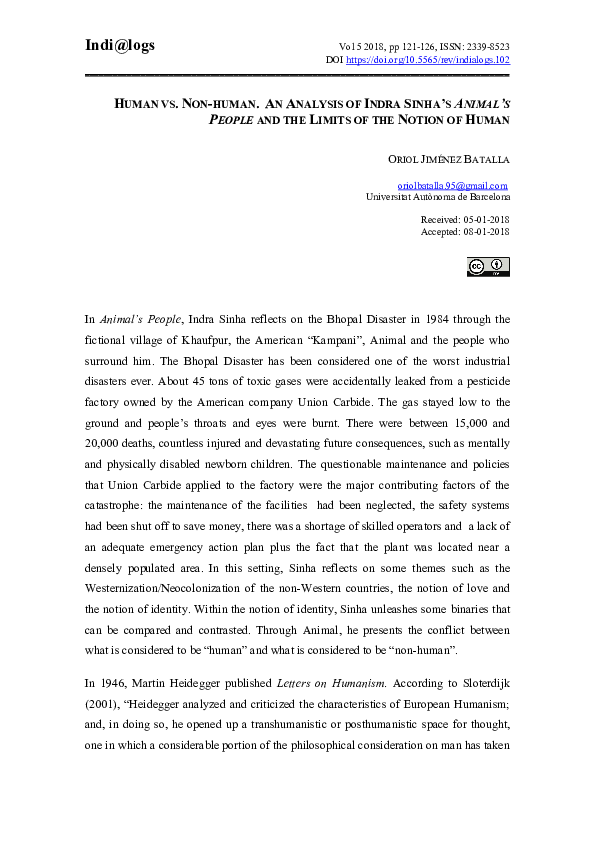 (PDF) Human vs. Non-Human: An analysis of Indra Sinha’s Animal’s People ...
