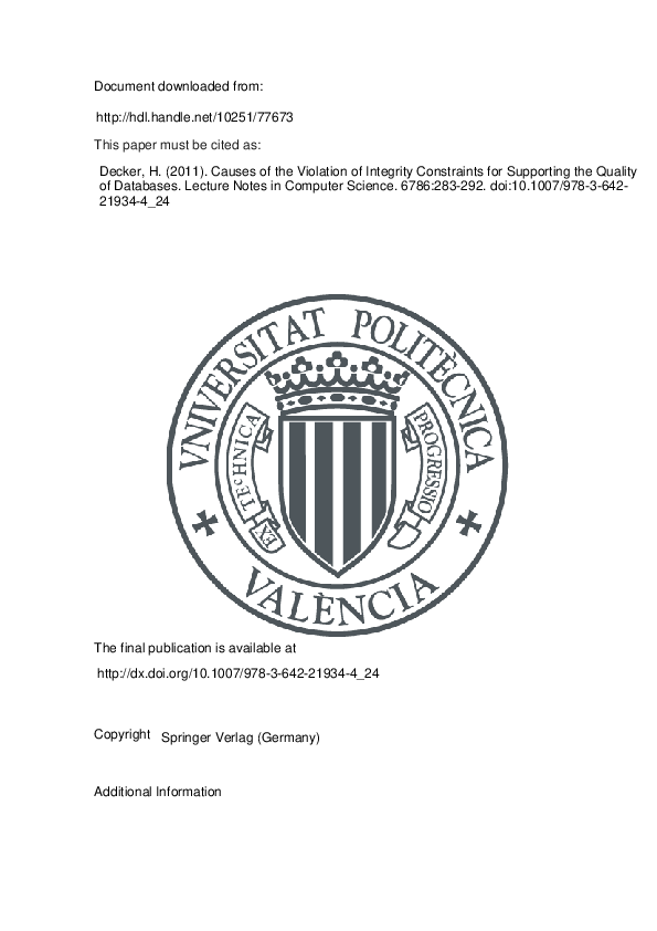 (PDF) Causes of the violation of integrity constraints for supporting the quality of databases