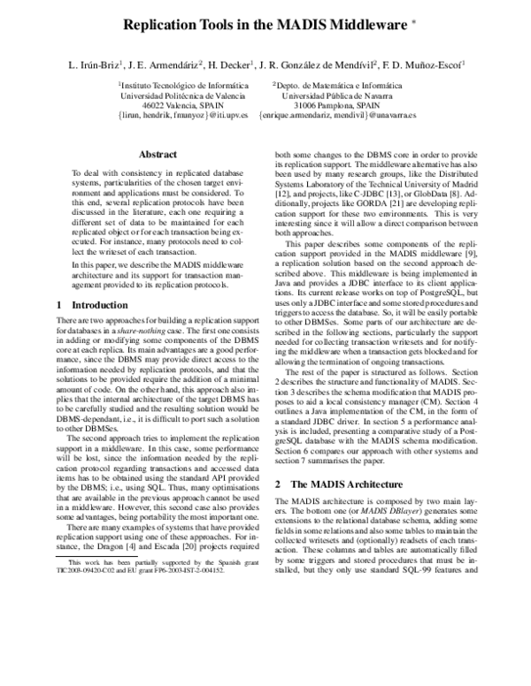 (PDF) Replication Tools in the MADIS Middleware