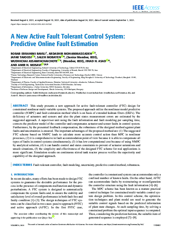 Pdf A New Active Fault Tolerant Control System Predictive Online