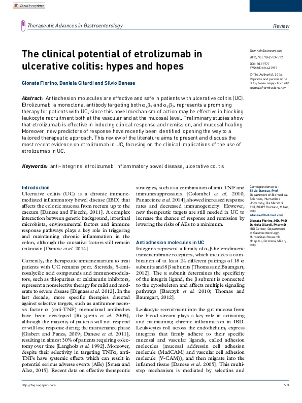 (PDF) The clinical potential of etrolizumab in ulcerative colitis ...