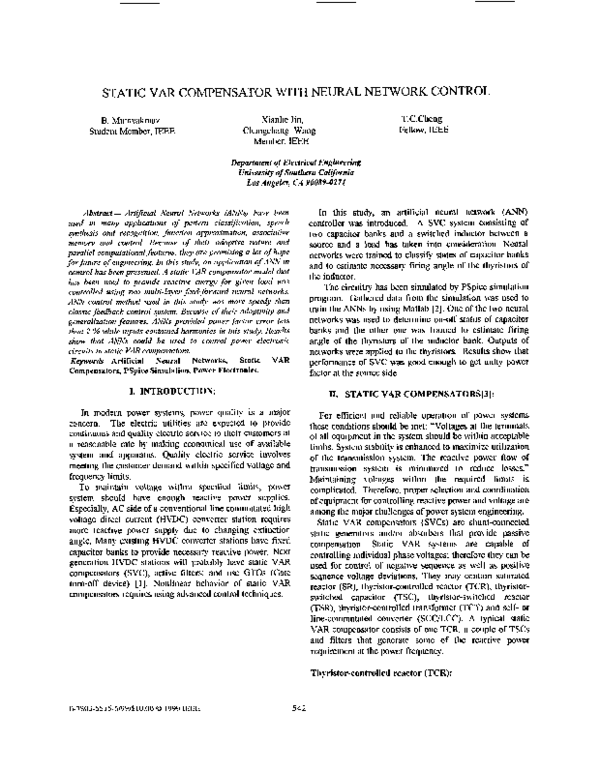 Pdf Static Var Compensator With Neural Network Control