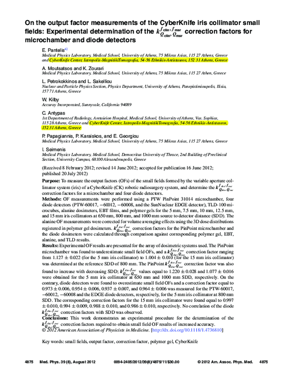 (PDF) On the output factor measurements of the CyberKnife iris collimator small fields ...