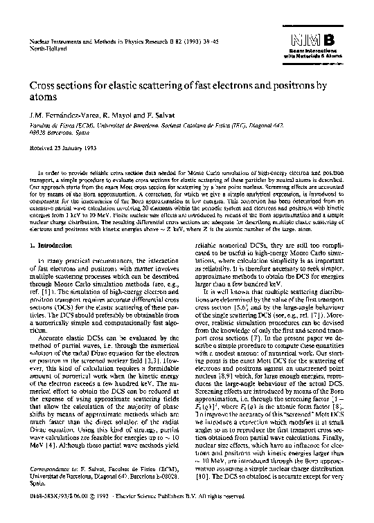 (PDF) Cross sections for elastic scattering of fast electrons and positrons by atoms