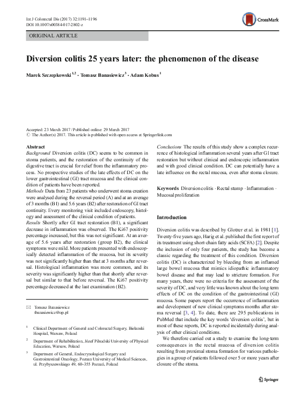 (PDF) Diversion colitis 25 years later: the phenomenon of the disease