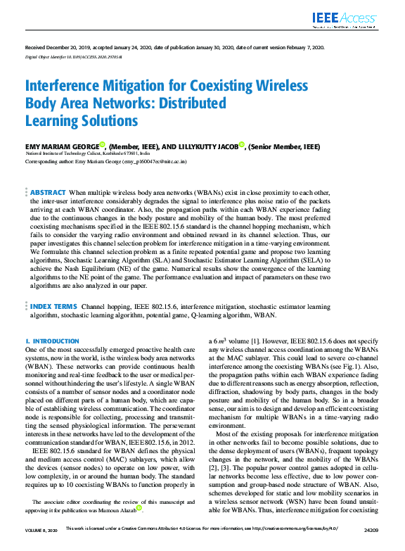 (PDF) Interference Mitigation for Coexisting Wireless Body Area Networks: Distributed Learning ...