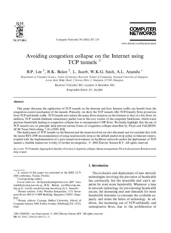 (PDF) Avoiding congestion collapse on the Internet using TCP tunnels