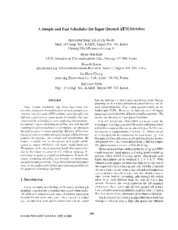 Pdf A Simple And Fast Scheduler For Input Queued Atm Switches Lillykutty Jacob