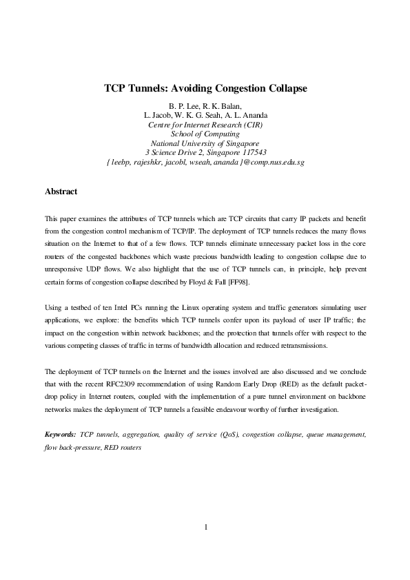 (PDF) TCP tunnels: Avoiding congestion collapse
