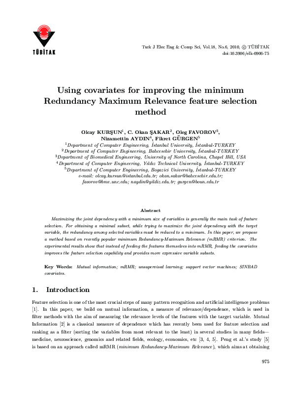 (PDF) Using covariates for improving the minimum redundancy maximum ...