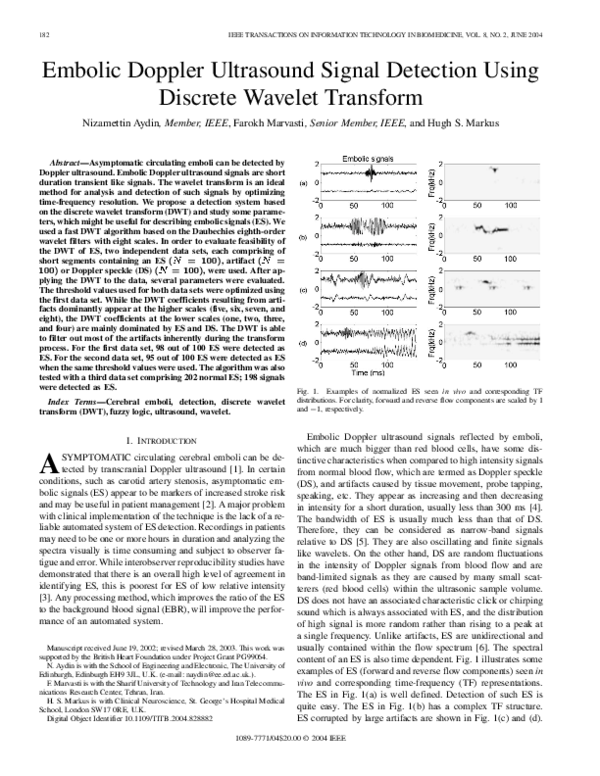 Pdf Embolic Doppler Ultrasound Signal Detection Using The Wavelet Packet Analysis