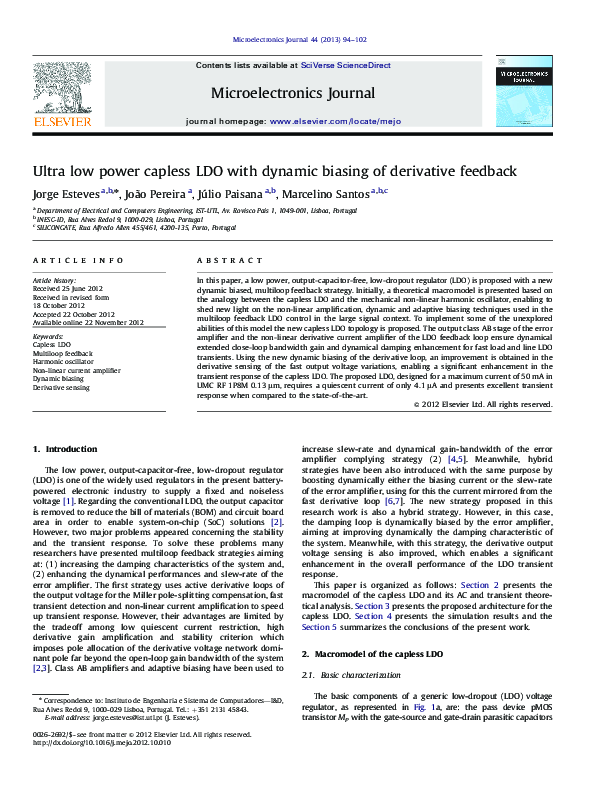 (PDF) Ultra low power capless LDO with dynamic biasing of derivative feedback
