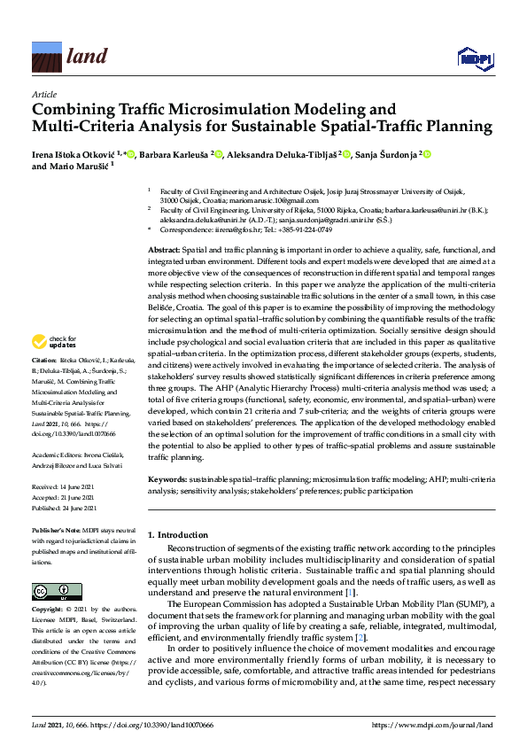 Pdf Combining Traffic Microsimulation Modeling And Multi Criteria