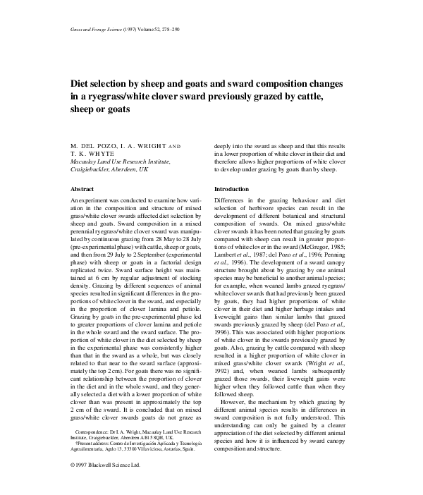 (PDF) Diet selection by sheep and goats and sward composition changes ...