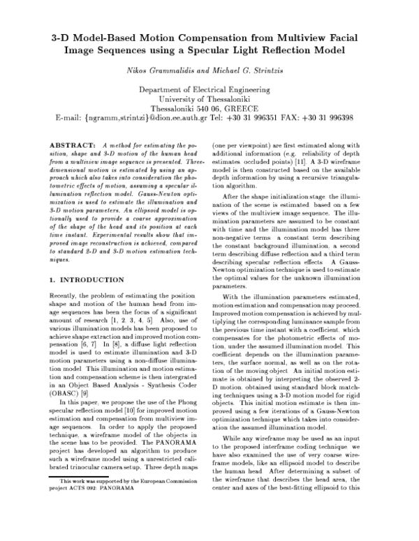 (PDF) 3-D Model-Based Motion Compensation from Multiview Facial Image Sequences using a Specular ...
