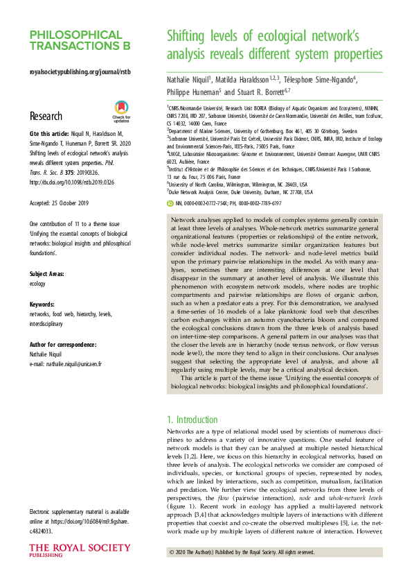 (PDF) Shifting levels of ecological network's analysis reveals different system properties