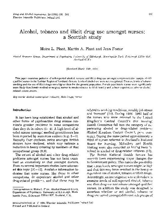 (PDF) Alcohol, tobacco and illicit drug use amongst nurses: A Scottish ...